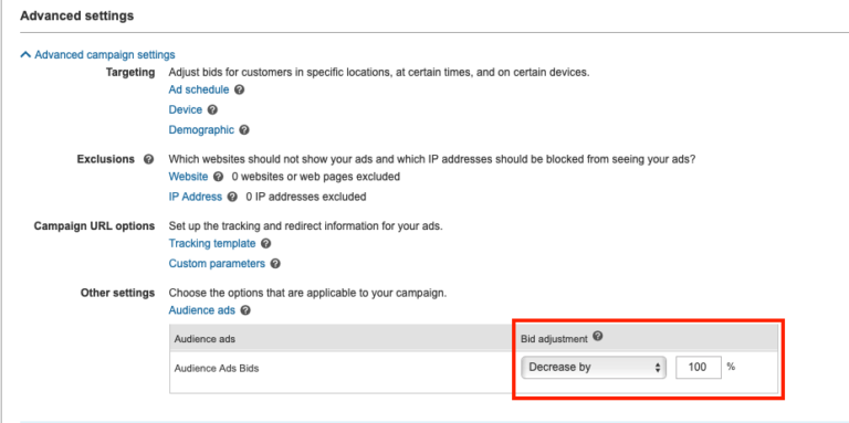 Disable Audience Ads in Microsoft (Bing) Ad Campaign